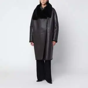 TOTEME Oversized Dark Sheepskin Coat - Brown