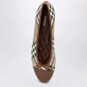 Burberry Highgate Ballerinas In Check Canvas And Leather - Beige