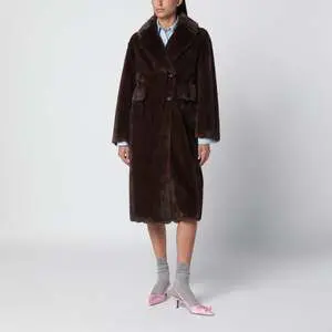 SWORD 6644 Dark Faux Fur Coat - Brown