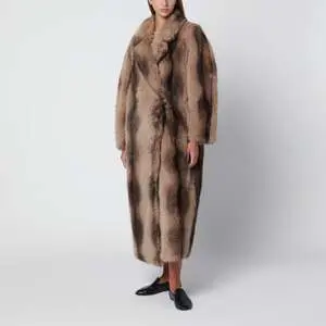 SWORD 6644 Long Shaded Brown Faux Fur Coat - Beige