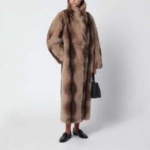 SWORD 6644 Long Shaded Brown Faux Fur Coat