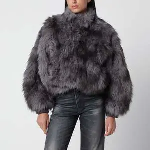 SWORD 6644 Cropped Shaded Faux Fur Jacket - Grey