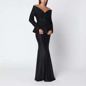 SELF-PORTRAIT Long Dress In Metallic Bouclé Satin