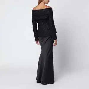 SELF-PORTRAIT Long Dress In Metallic Bouclé Satin