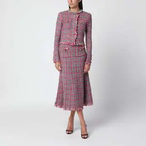 SELF-PORTRAIT Fringed Checked Knit Jacket