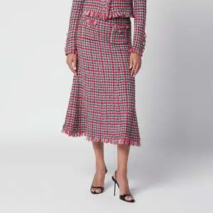 SELF-PORTRAIT Checked Midi Skirt In Cotton And Wool - Red