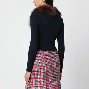 SELF-PORTRAIT Navy Knitted Cardigan With Faux Fur