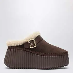 Chloé Nama Suede Wedge Mules - Brown