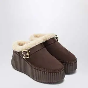 Chloé Nama Suede Wedge Mules