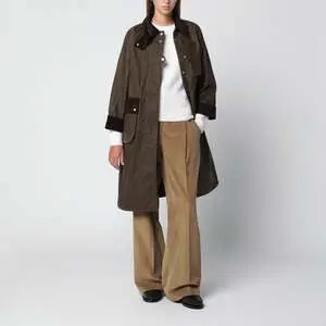 Barbour Long Waxed Cotton Jacket, Olive - Green