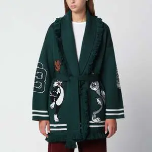 Alanui Forest Wool Cardigan With Bugs Bunny And Sylvester