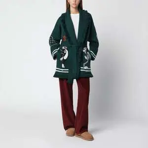 Alanui Forest Wool Cardigan With Bugs Bunny And Sylvester