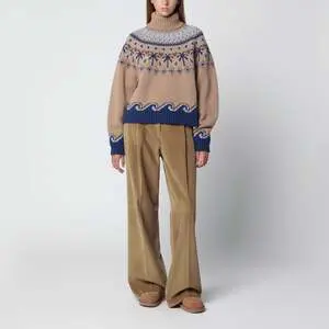 Alanui Sweet Winter Beige And Blue Wool Turtleneck Sweater