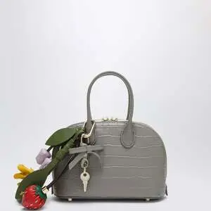 SELF-PORTRAIT Mini Bowling Bag In Gray Embossed Leather - Grey