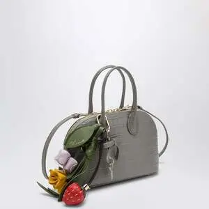 SELF-PORTRAIT Mini Bowling Bag In Gray Embossed Leather