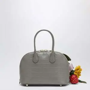 SELF-PORTRAIT Mini Bowling Bag In Gray Embossed Leather - Grey