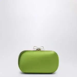 SELF-PORTRAIT Green Satin Clutch Bag - Grey