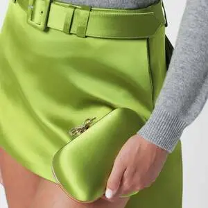 SELF-PORTRAIT Green Satin Clutch Bag