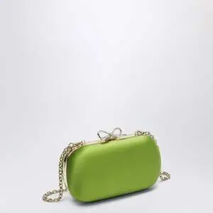 SELF-PORTRAIT Green Satin Clutch Bag
