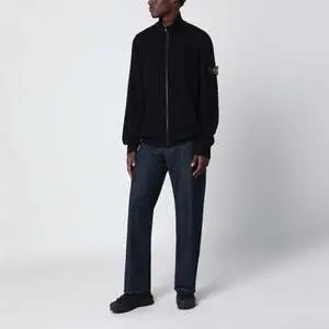 Stone Island Zip-up Sweater In Pure Wool - Black