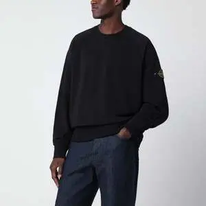 Stone Island Black Crewneck Sweatshirt In Organic Cotton Black