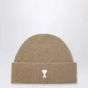 AMI Paris De Coeur Beanie In Wool Blend - Beige