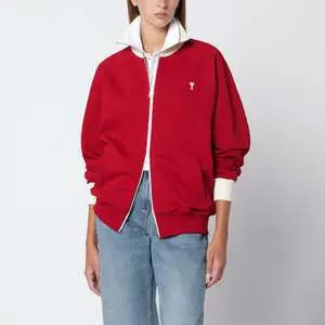 AMI Paris De Coeur Zip-up Sweatshirt In Cotton, /ivory - Red