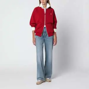 AMI Paris De Coeur Zip-up Sweatshirt In Cotton, /ivory