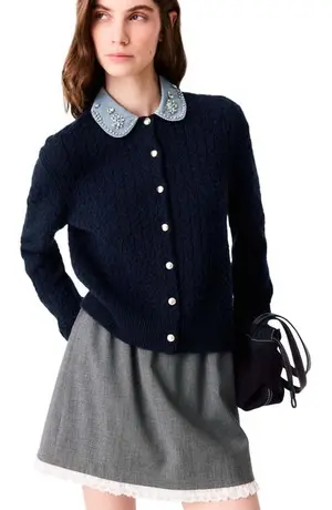 Maje Cardigan With Poplin Collar