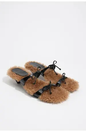 Bimba Y Lola Leather Fur Heeled Sandal With Bows