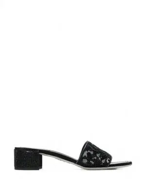 Rene Caovilla Allure Rhinestone-embellished Leopard-pattern Block-heel Sandals - Black