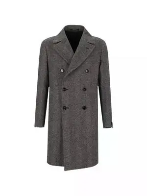 Tagliatore Herringbone Double-breasted Coat - Black
