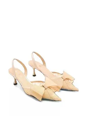Mach & Mach Le Cadeau Lace Slingback Pumps - Neutrals