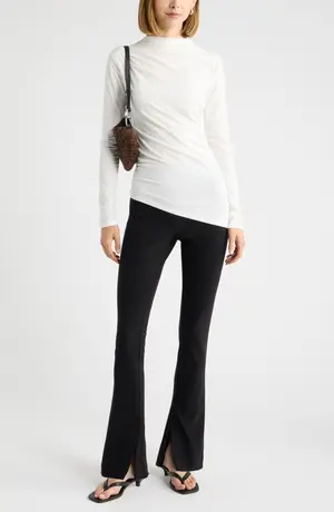 OPEN EDIT Ruched Asymmetrical Mock Neck Top - Ivory