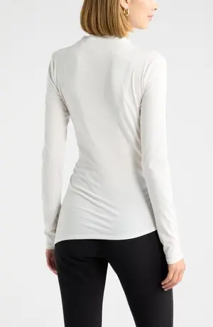 OPEN EDIT Ruched Asymmetrical Mock Neck Top - Ivory
