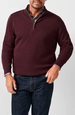 David Donahue Smythson Cotton Blend Quarter Zip Sweater - Cabernet