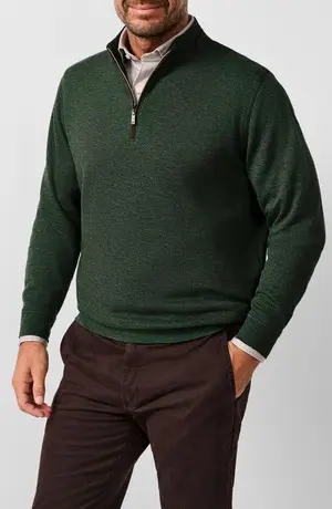 David Donahue Smythson Cotton Blend Quarter Zip Sweater - Hunter Green