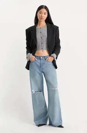 Good American Low Slung Ripped Wide Leg Baggy Jeans