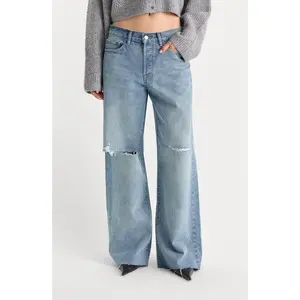 Good American Low Slung Ripped Wide Leg Baggy Jeans - Terra