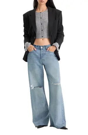 Good American Low Slung Ripped Wide Leg Baggy Jeans