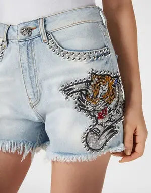 Philipp Plein Denim Shorts Tattoo