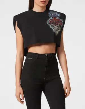 Philipp Plein Shoulder Pads Cropped Top Love Tattoo - Black