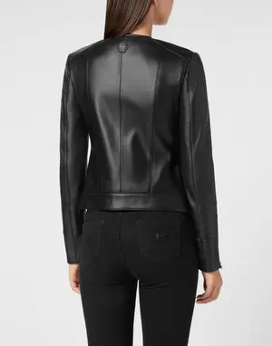 Philipp Plein Leather Biker Jacket Ls