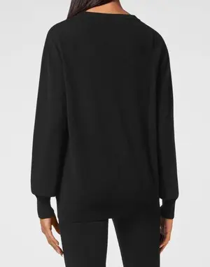 Philipp Plein Cashmere Pullover Round Neck Ls With Crystals