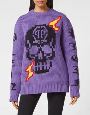 Philipp Plein Round Neck Pullover Ls Skull - Purple