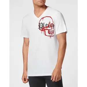 Philipp Plein T-shirt V-neck Ss Graffiti With Crystals - White