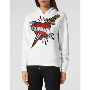 Philipp Plein Cropped Hoodie Fit Love Tattoo - White