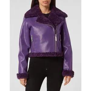 Philipp Plein Eco Shearling Short Biker Jacket Skull&amp;bones - Purple