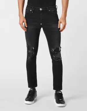 Philipp Plein Denim Trousers Skinny Fit With Python Inserts - Marblegrey