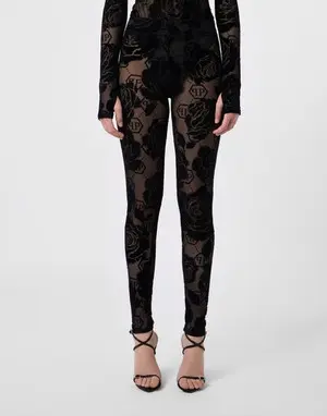 Philipp Plein Tulle Leggings Flock Flower Monogram - Black